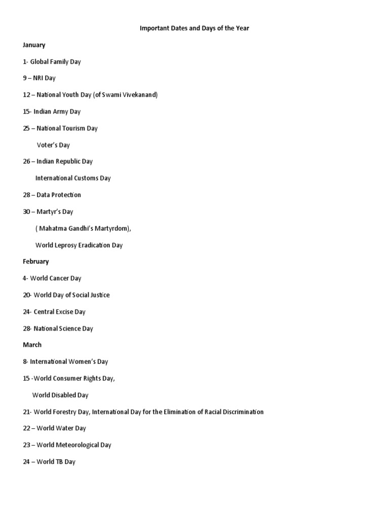 Key Annual Observances Guide | PDF | Politics | Technology & Engineering