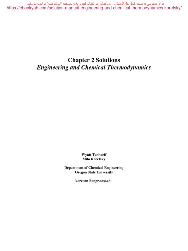 Solution Manual For Engineering and Chemical Thermodynamics 2nd Ed ...