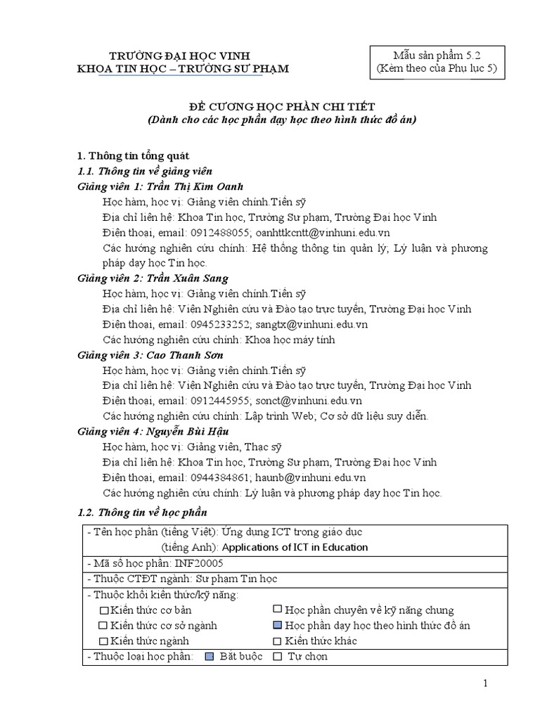 ĐCCT NG D NG ICT Trong Giáo D C INF20005 | PDF