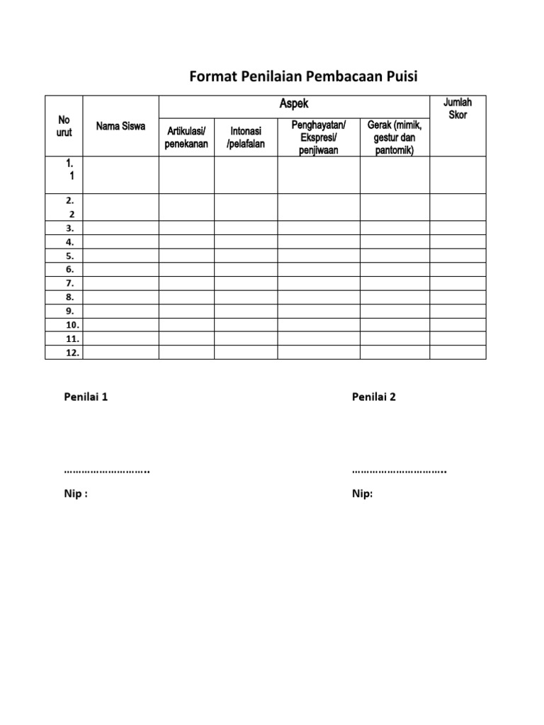 Format Penilaian Pembacaan Puisi | PDF