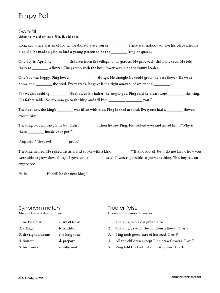 Esl Worksheet Empty Pot | PDF