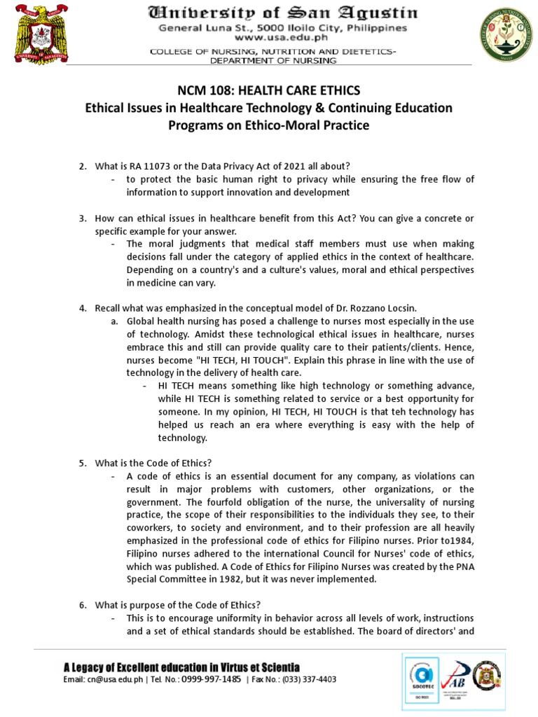 Ethical Issues in Healthcare Technology & Continuing Education Programs ...