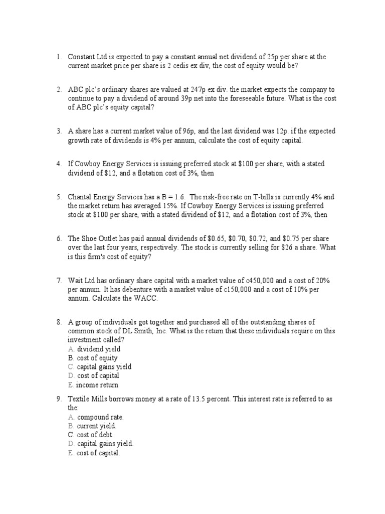 COST OF CAPITAL PLUS OBJs | PDF | Cost Of Capital | Preferred Stock