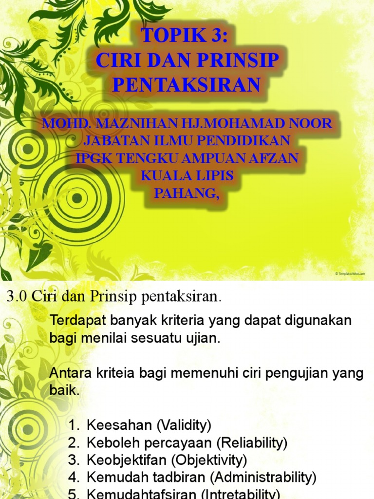 3.0 Ciri Dan Prinsip Pentaksiran | PDF