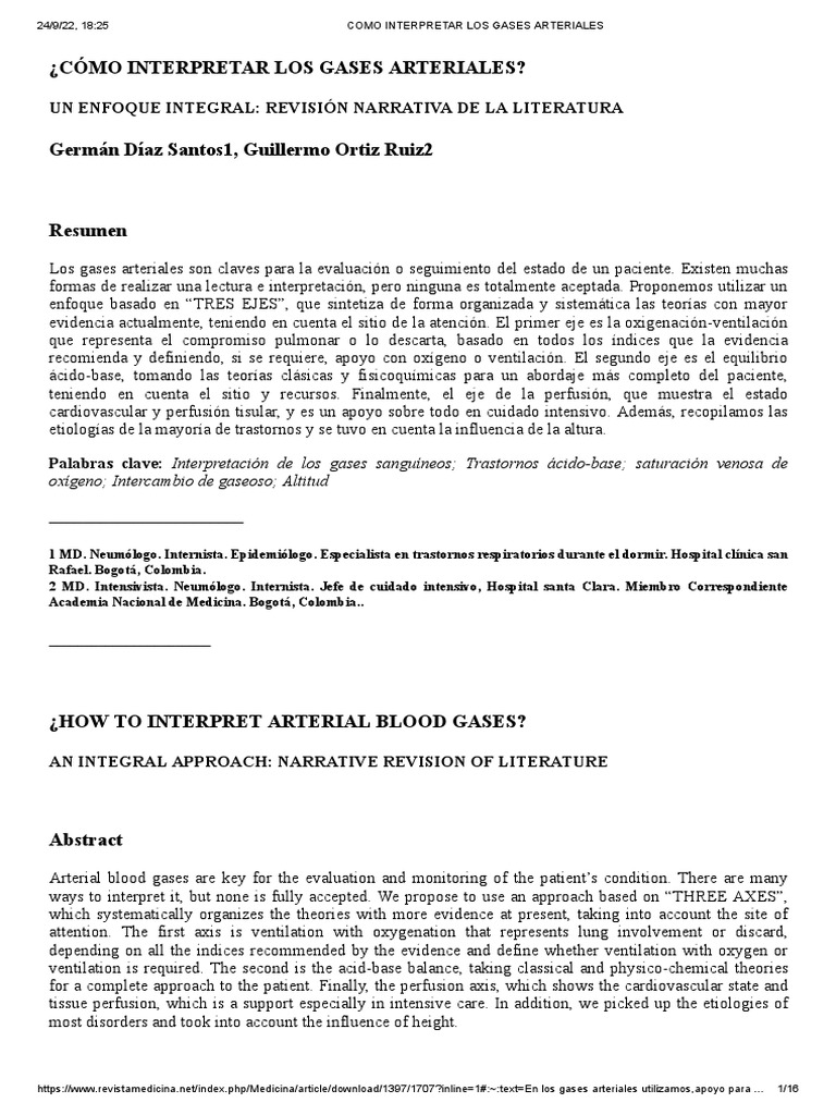 Como Interpretar Los Gases Arteriales | PDF | Química | Medicina de ...