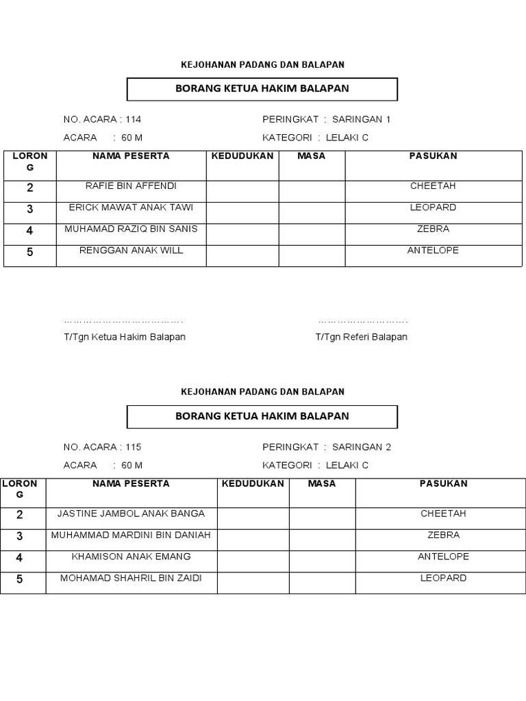 Borang Acara Sukan Balapan 2019 | PDF