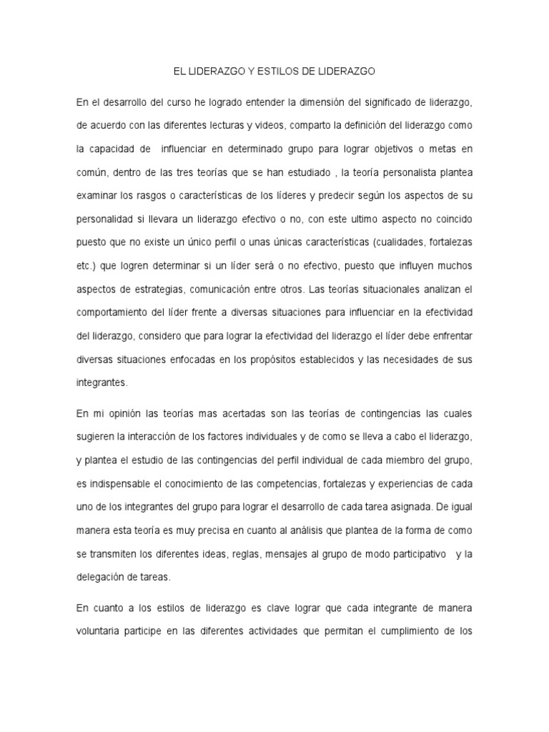 El Liderazgo y Estilos de Liderazgo | PDF | Liderazgo | Conceptos psicologicos