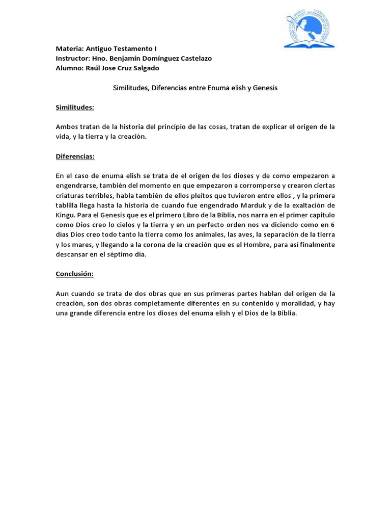 Similitudes y diferencias: Enuma Elish y Génesis | PDF | Ciencias ...