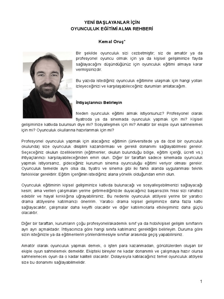 Oyunculuk Eğitimi Alma Rehberi Kemal Oruç | PDF