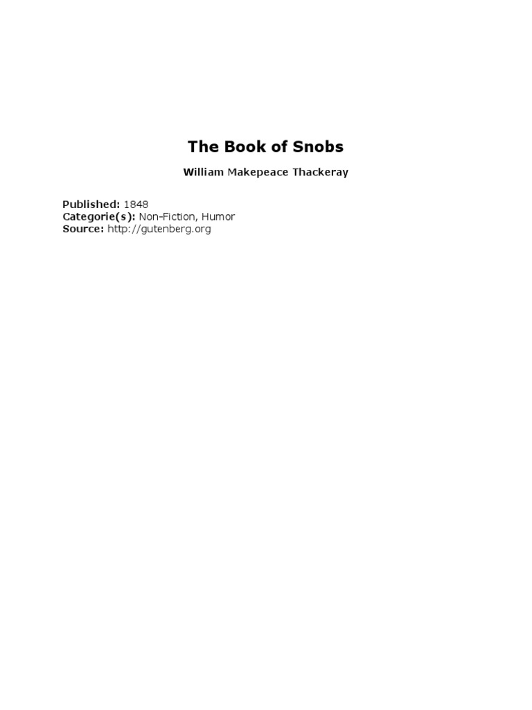 Book of Snobs | Download Free PDF | William Makepeace Thackeray