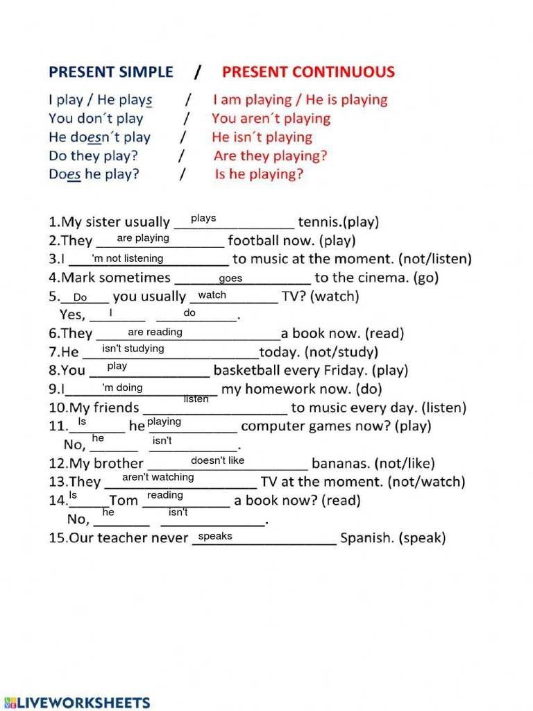 Present Simples Vs Present Continuous Basic Worksheet | PDF