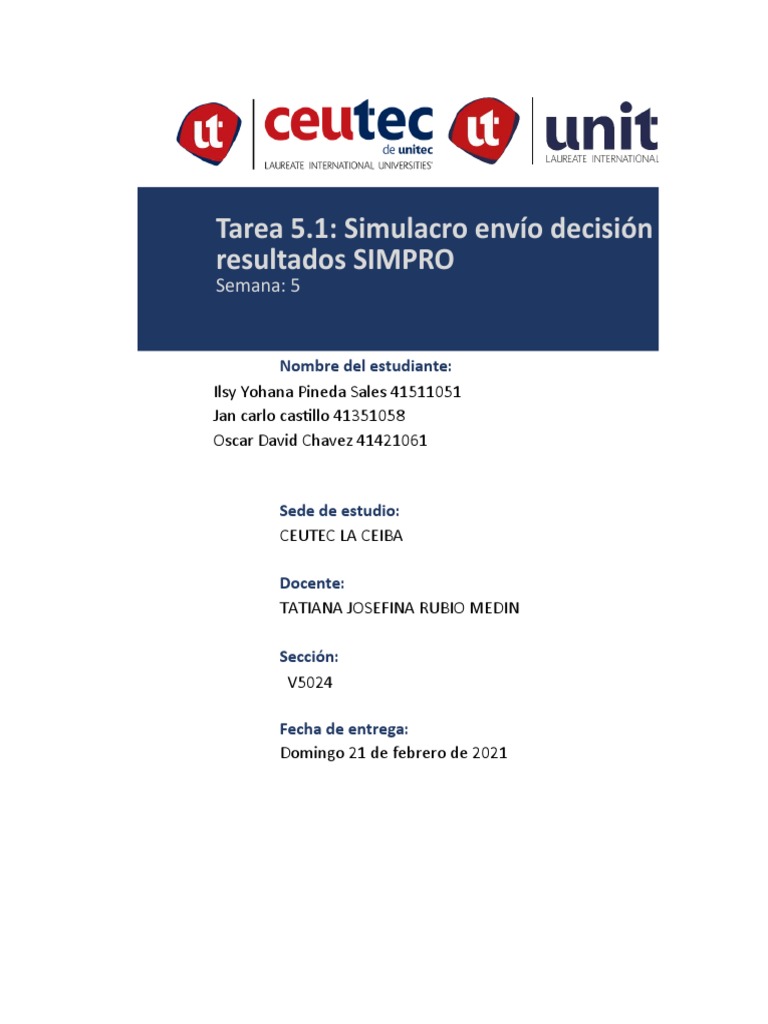 Tarea 5.1 Simulacro Env o Decisi N Plantilla Resultados SIMPRO | PDF | Inventario | Gestión de ...