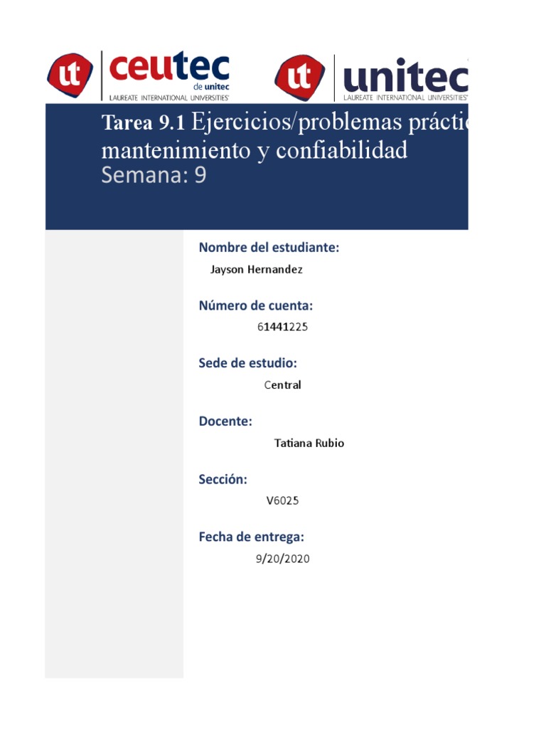 Tarea 9.1 Ejerciciosproblemas PR Cticos Sobre Mantenimiento y Confiabilidad | PDF | Circuito ...