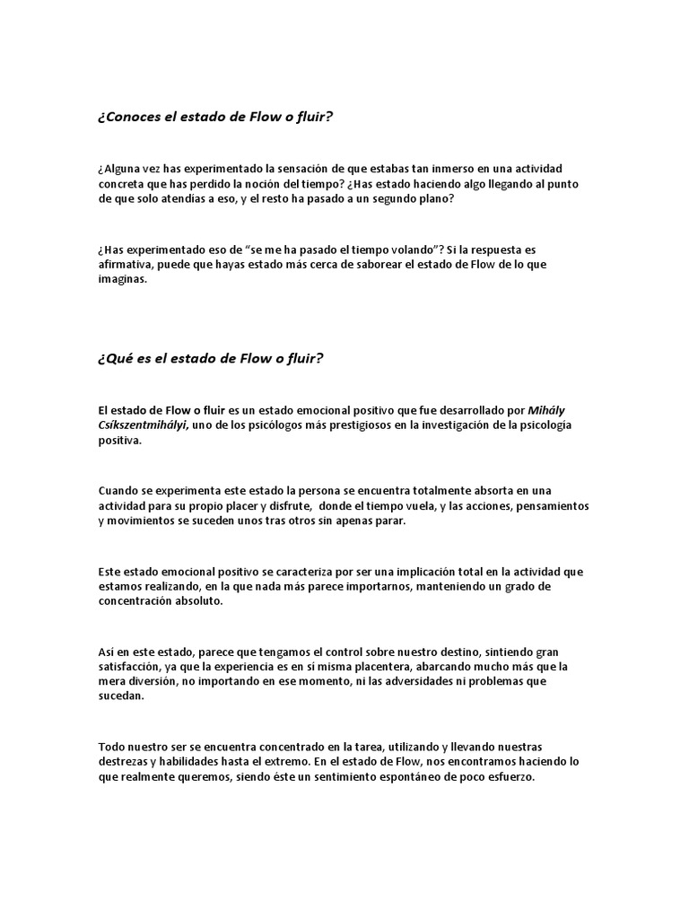 Conoces El Estado de Flow o Fluir | PDF | Placer | Las emociones