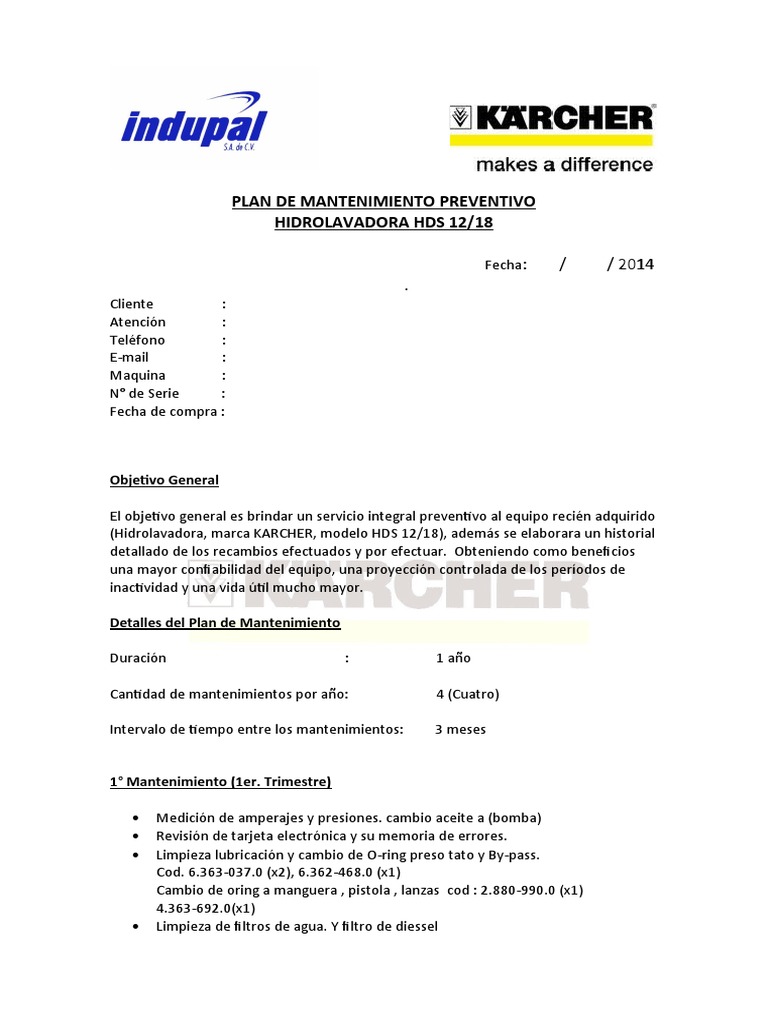 Hds 12-18 (Plan de Mantenimiento) | PDF