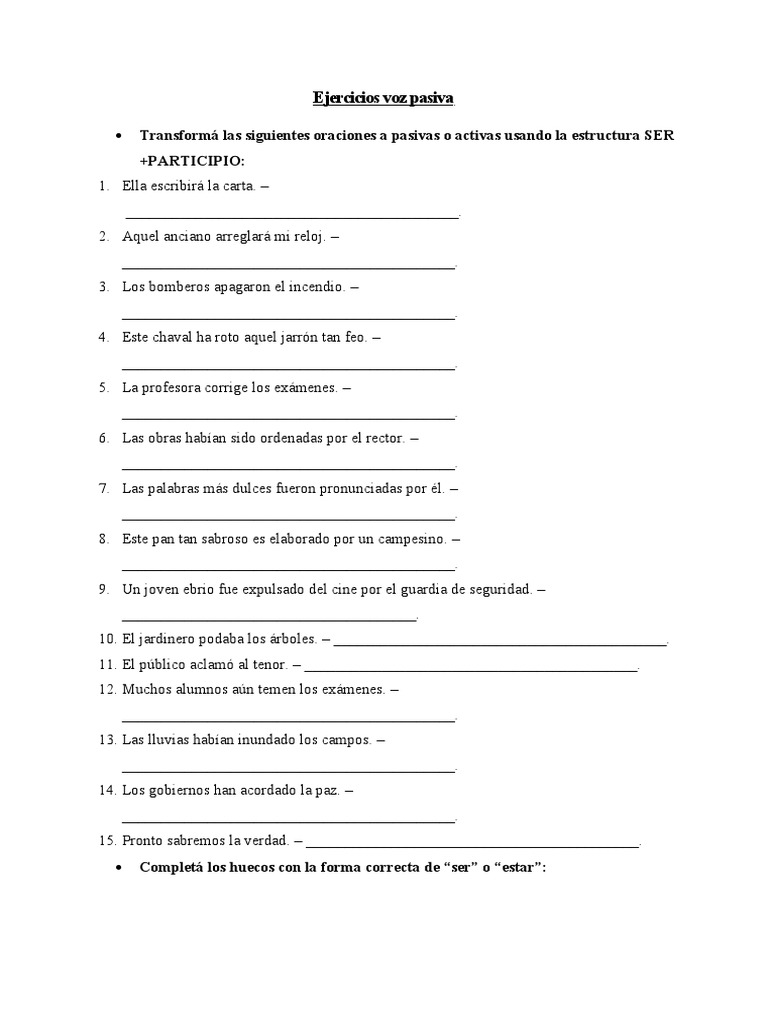 Ejercicios Voz Pasiva | PDF