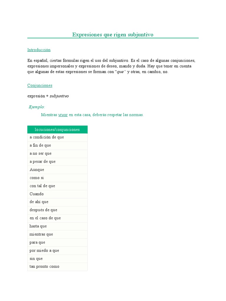 Expresiones Que Rigen Subjuntivo | PDF | Artes del Lenguaje y Comunicación