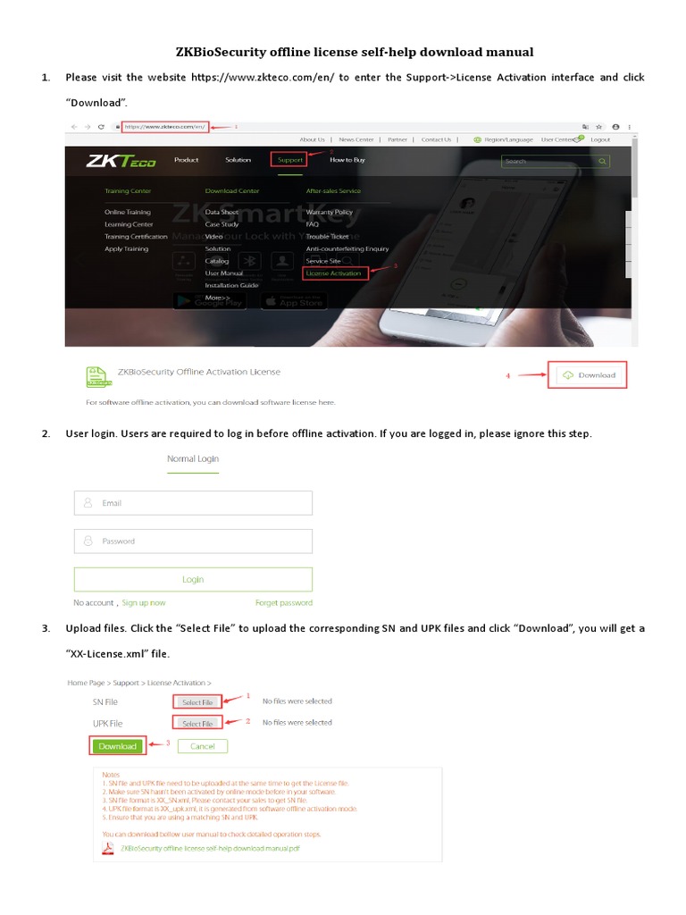 ZKBioSecurity Offline License Self-Help Download Manual | PDF