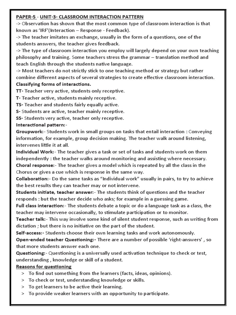 Classroom Interaction Pattern and Principle of Syllabus | PDF ...