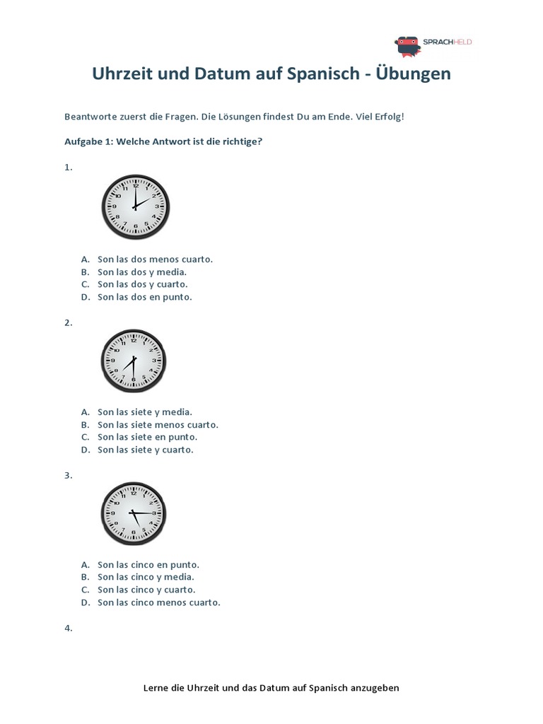 Aprendiendo la hora y la fecha en español: ejercicios prácticos de ...