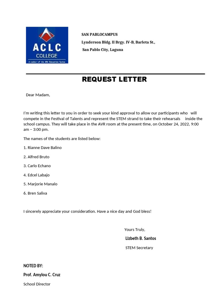 Request Letter For Practice | PDF