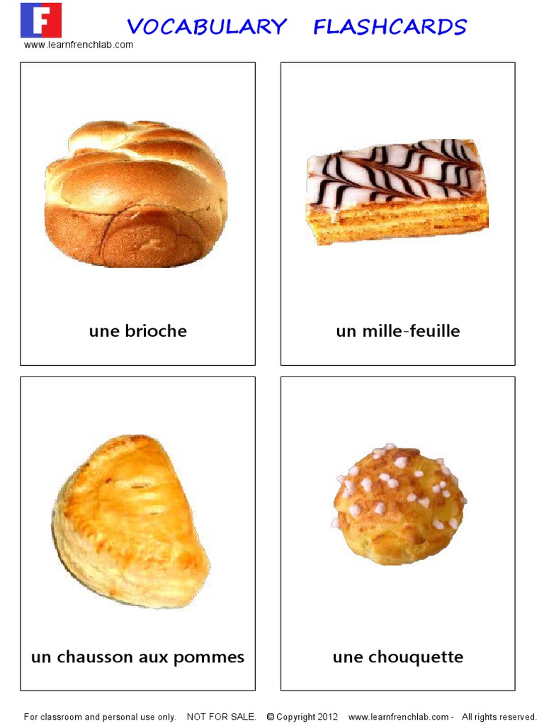 Vocabulary Flashcards French Cakes | PDF