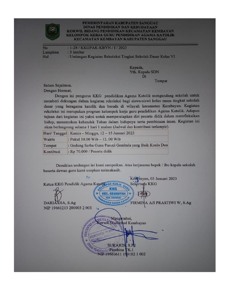 Undangan Rekoleksi kelas6SD | PDF