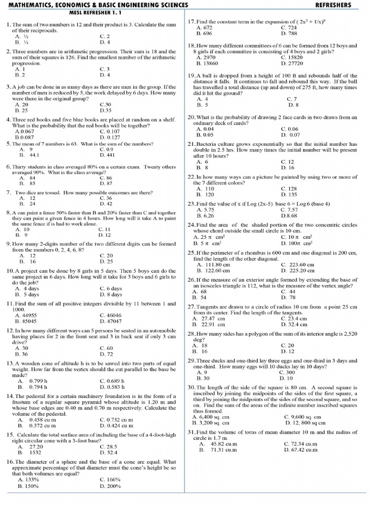 Merged Refresher MESL Questions OCR | PDF | Ellipse | Area