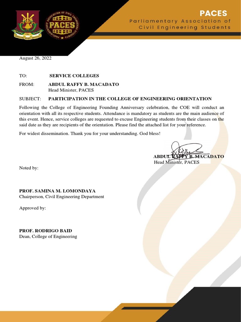 GEC107 - Excuse Letter - College Orientation | PDF