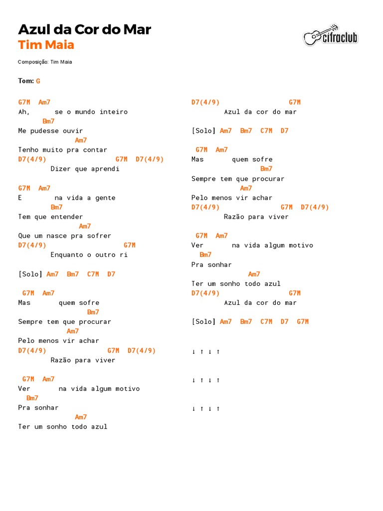 Cifra Club - Tim Maia - Azul Da Cor Do Mar | PDF