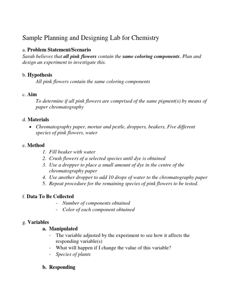 Sample Planning and Designing Lab For Chemistry Updated | PDF ...