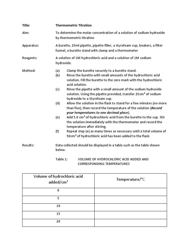 Thermometric Titration | PDF | Titration | Chemistry