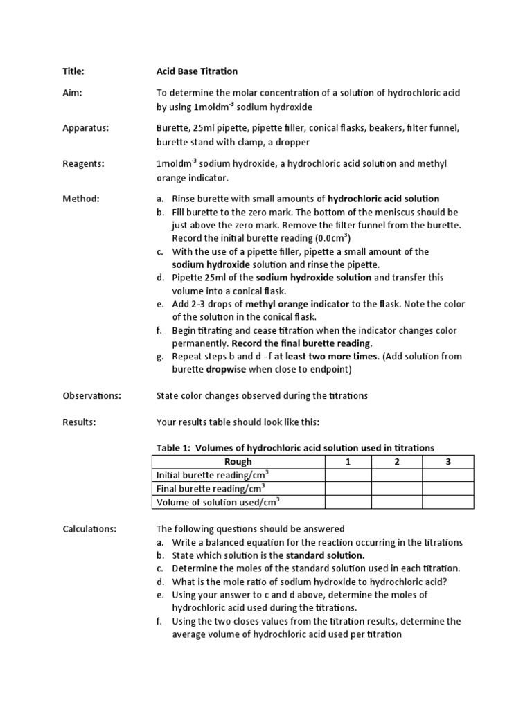 Acid Base Titration | PDF | Titration | Chemistry