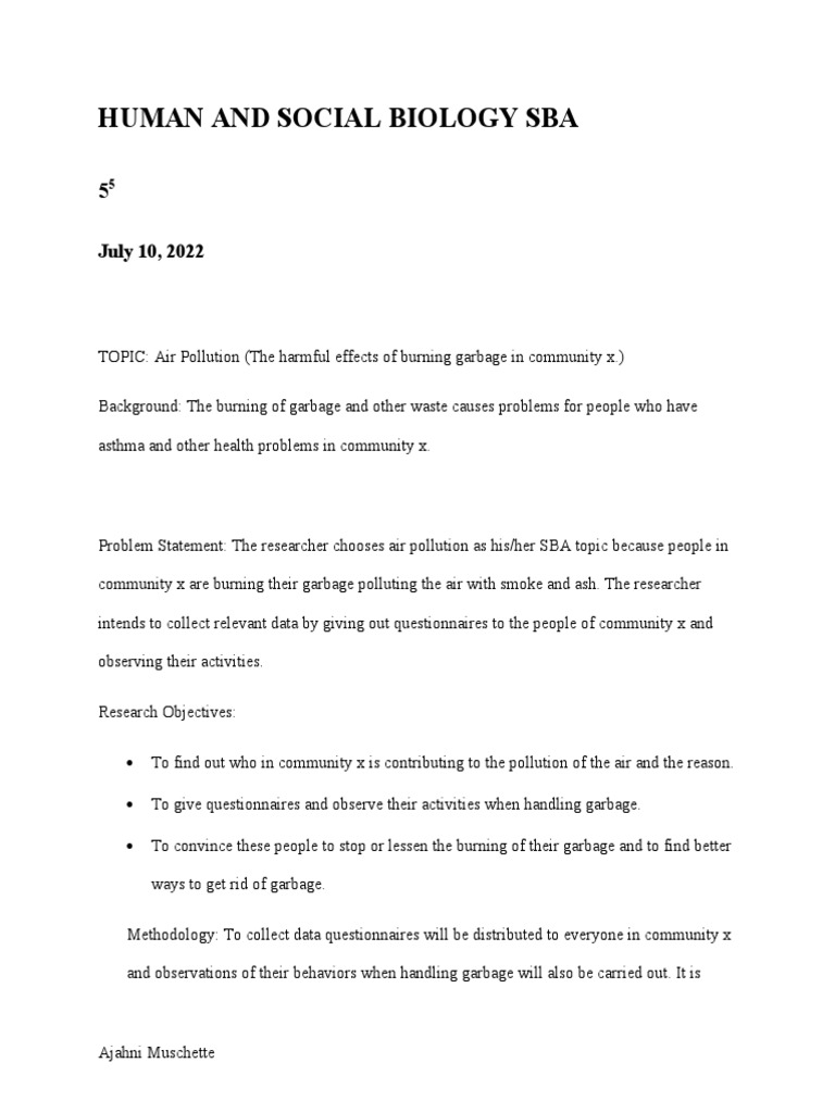 H and S Biology SBA | PDF | Waste | Air Pollution