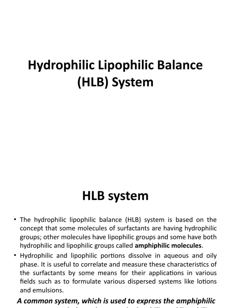 Hydrophilic Lipophilic Balance (HLB) System | PDF