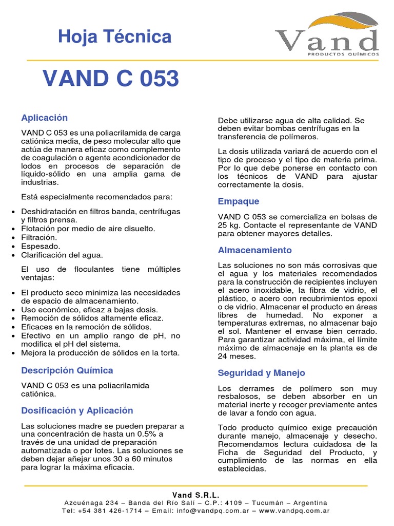 Hoja Técnica Vand C 053 | PDF | Agua | Filtración