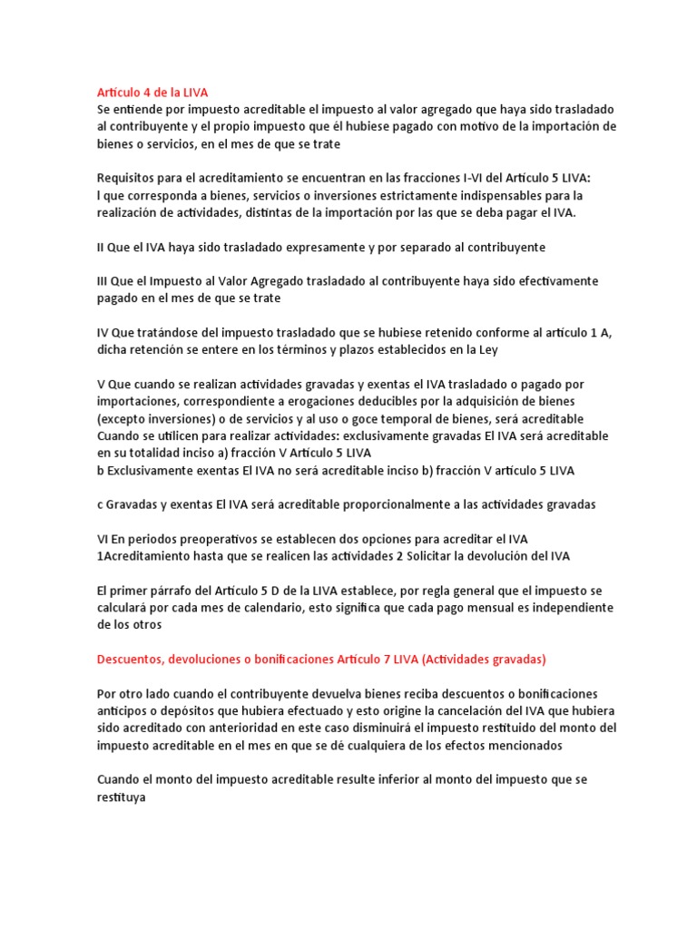 Acreditamiento del IVA según LIVA | PDF | Contabilidad | Impuestos