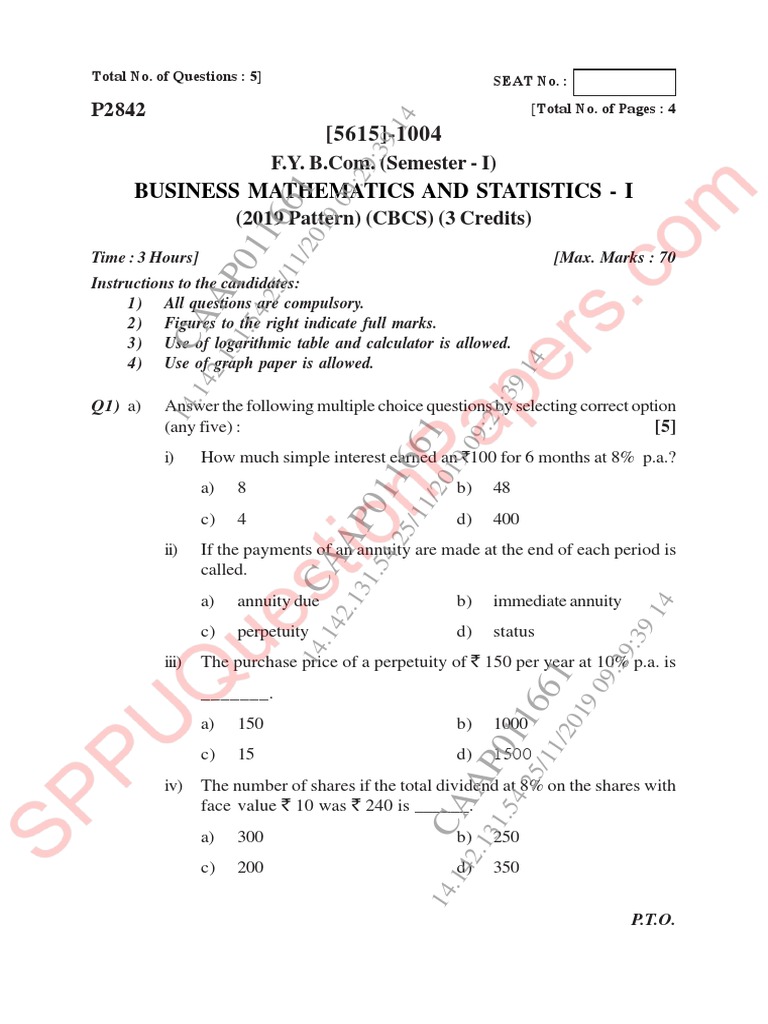 Commerce Bcom Semester 1 Question Paper | PDF | Dividend | Interest