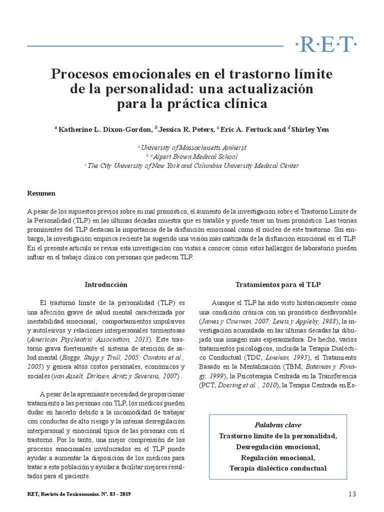 Procesos Emocionales en El TLP | PDF | Trastorno límite de la ...