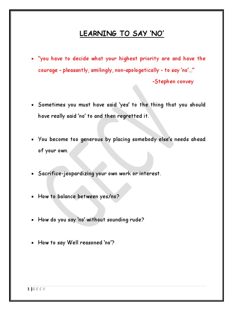 Learning To Say No | PDF | Cognition | Behavioural Sciences