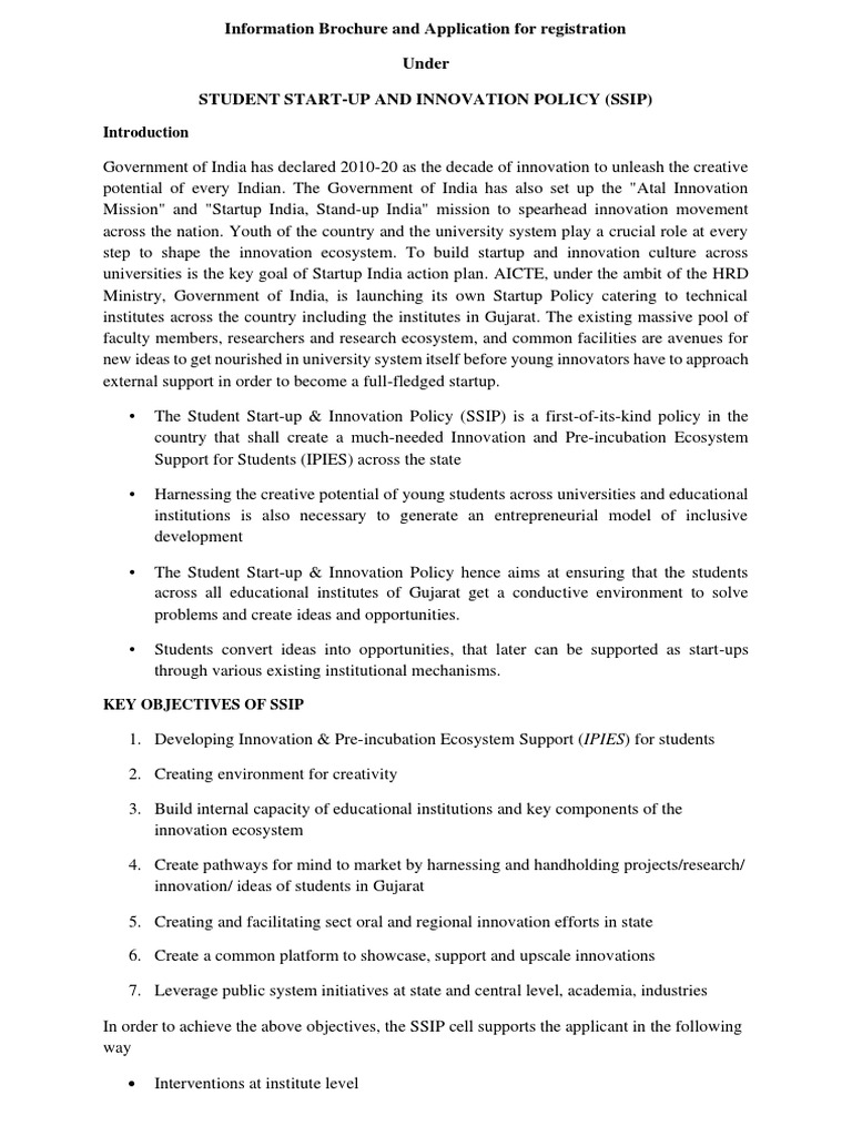 SSIP Registration and Guidelines | PDF | Startup Company | Small ...