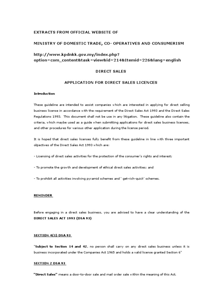 Guidelines of Direct Selling License | PDF | Multi Level Marketing ...