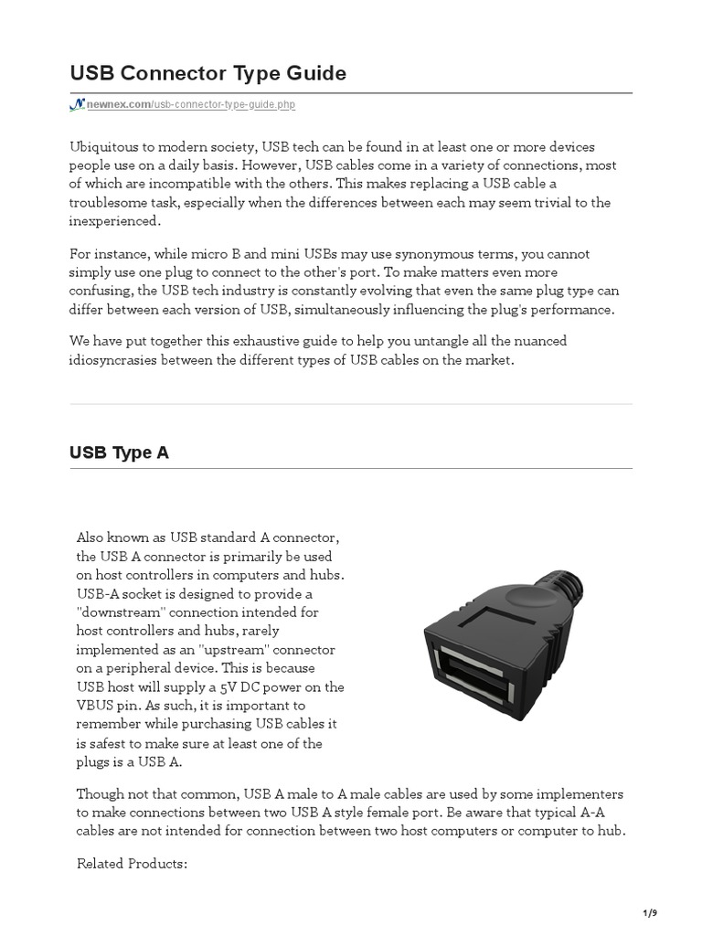 Newnex.com-USB Connector Type Guide | PDF | Usb | Electrical Connector
