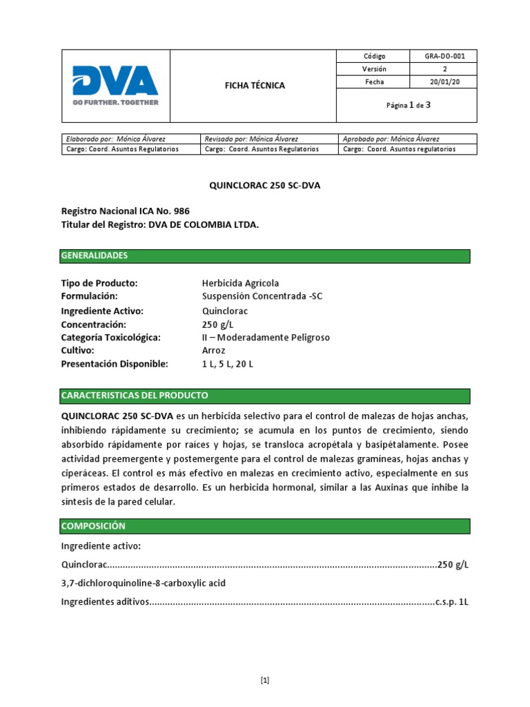 FT Quinclorac 250 SC Dva | PDF | Agricultura