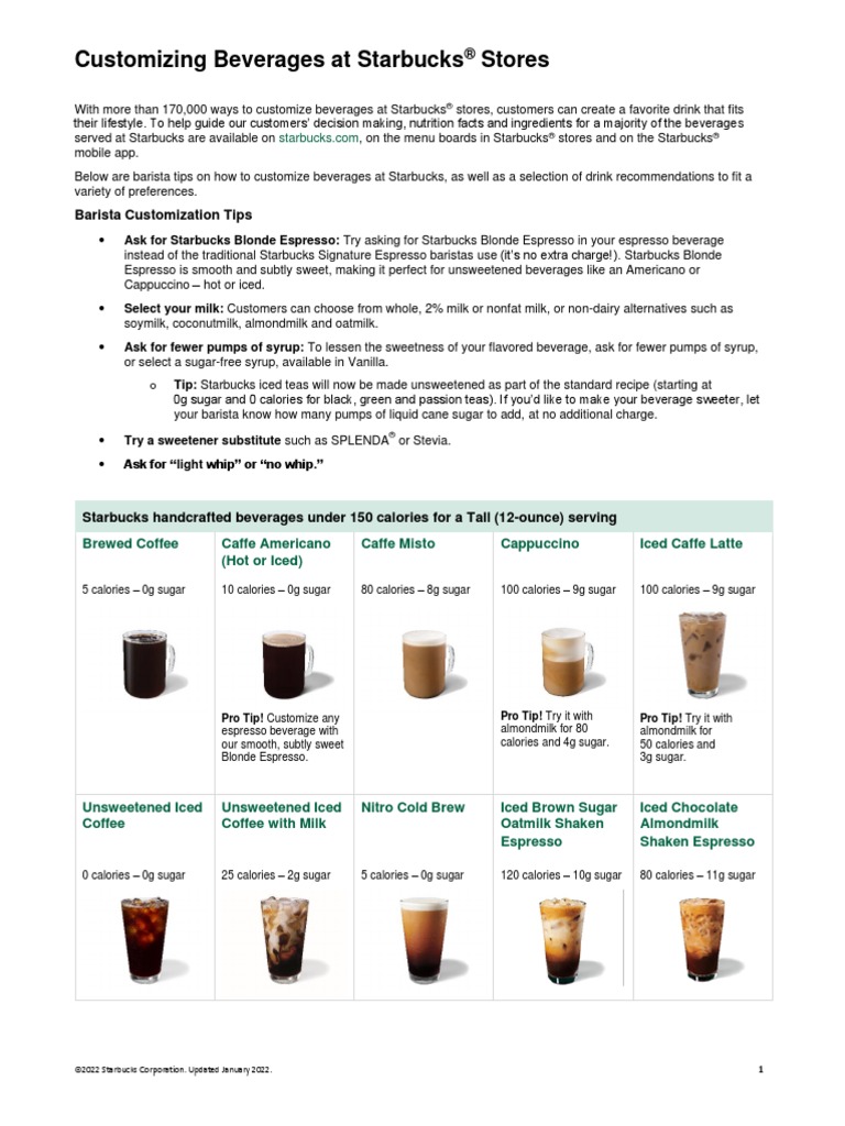 Starbucks Beverage Health and Wellness Fact Sheet - January 2022 | PDF ...