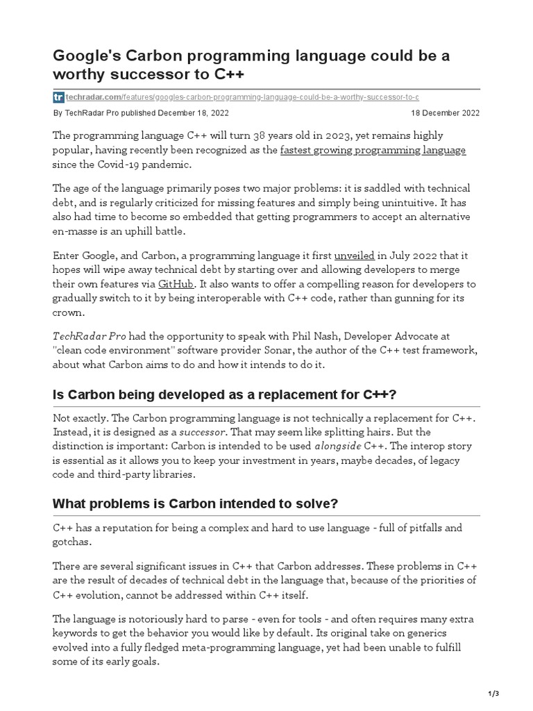 Googles Carbon Programming Language Could Be A Worthy Successor To C | PDF | C++ | Computer ...
