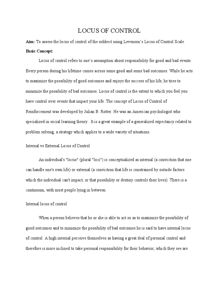Locus of Control | PDF | Social Psychology | Psychological Concepts