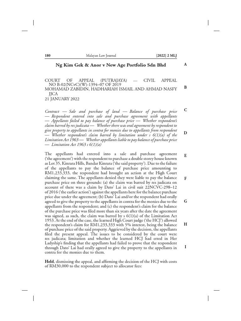NG Kim Gek & Anor V New Age Portfolio SDN BHD | PDF | Lawsuit | Res Judicata