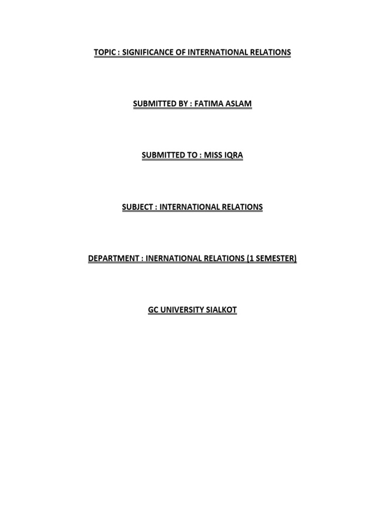 Importance of International Relations | PDF | International Relations ...