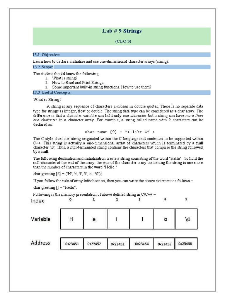 String Lab 9 Pdf String Computer Science C Programming Language 6427